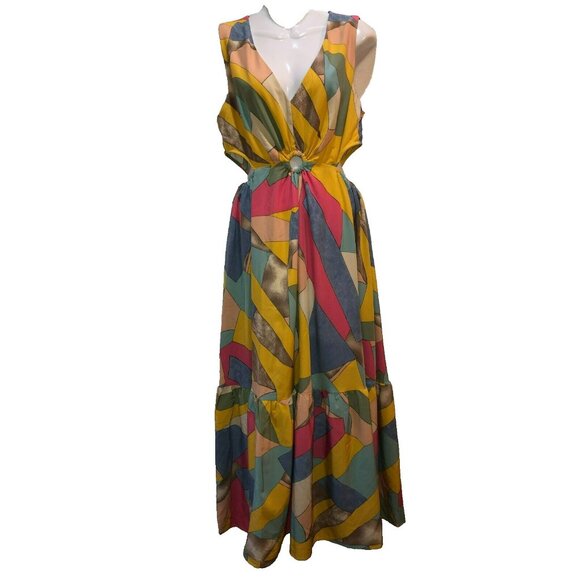 entro | Dresses | Entro Large Sleeveless Vneck Cut Outs Maxi Tiered ...